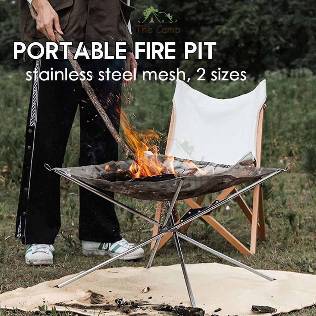 Outdoor Camping 304 Stainless Steel Mesh Fire Pit Portable Foldable ...
