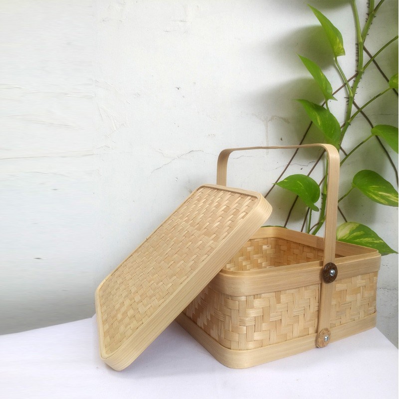 Woven basket for Eid cake hampers, plain bamboo box, size 24/24/15 cm ...