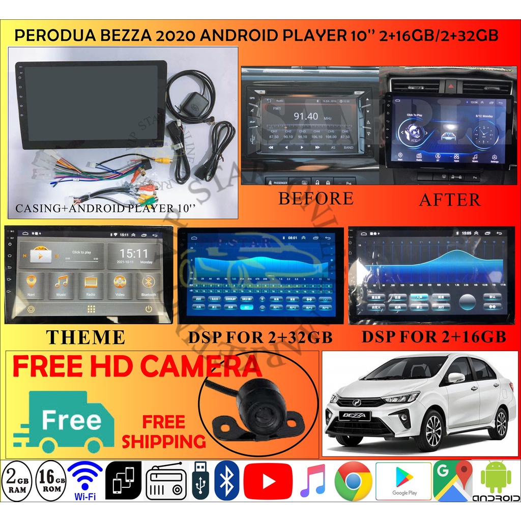 PERODUA BEZZA 2020-2021 CASING+ANDROID PLAYER 10'' 2+16GB/2+32GB (FREE ...