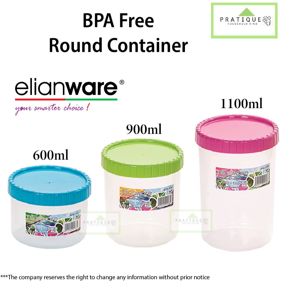 Elianware BPA Free Round Container (600ml / 900ml / 1100ml) | Shopee ...