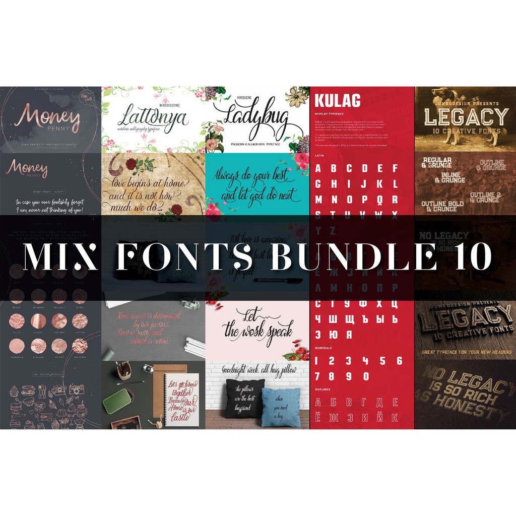 [ FONT ] 🔥 Mix Fonts Bundle 10 🔥 26 Mix Font Bundle for Design OTF/TTF ...