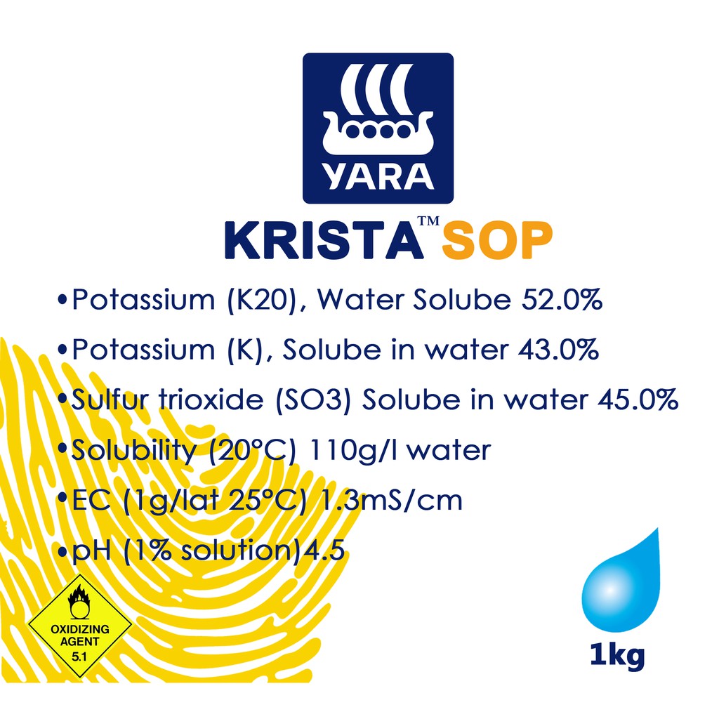 Yara Krista SOP 1KG | 0-0-51+18S Baja Paksa Berbuah | Shopee Malaysia