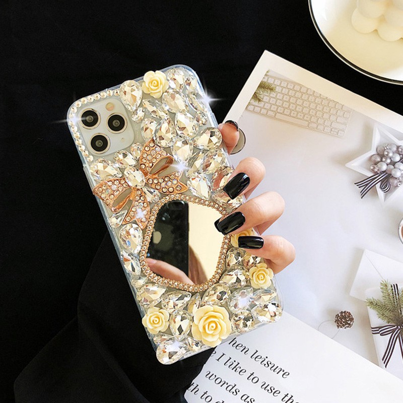 Bling Diamond Mirror Makeup Phone Case For iPhone 16 15 14 13 12 11 Pro ...