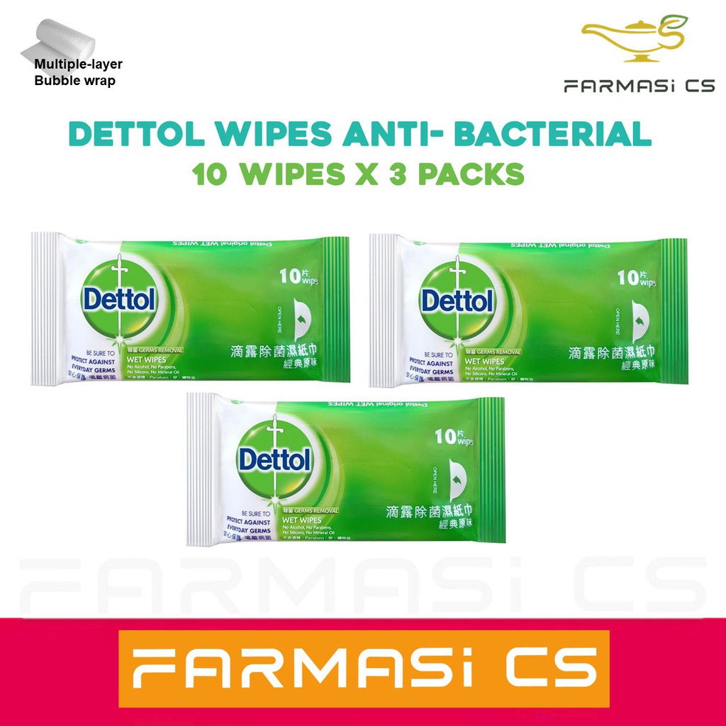 Dettol Wipes Anti-Bacterial 10's x 3 Pack [TRIPLE] DATE [ surface ...