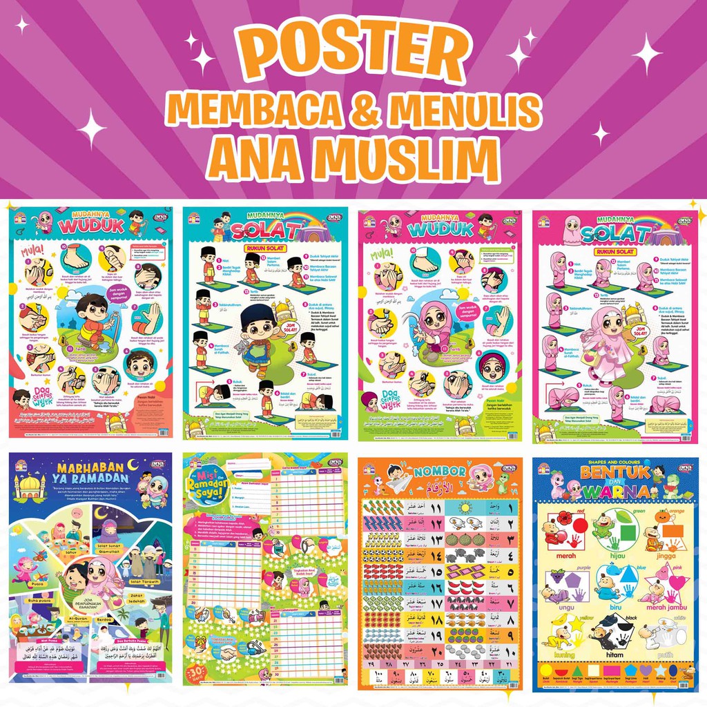 (COMPLETED BARU) POSTER ANA MUSLIM WUDUK, SOLAT, RAMADAN, NOMBOR ARAB ...