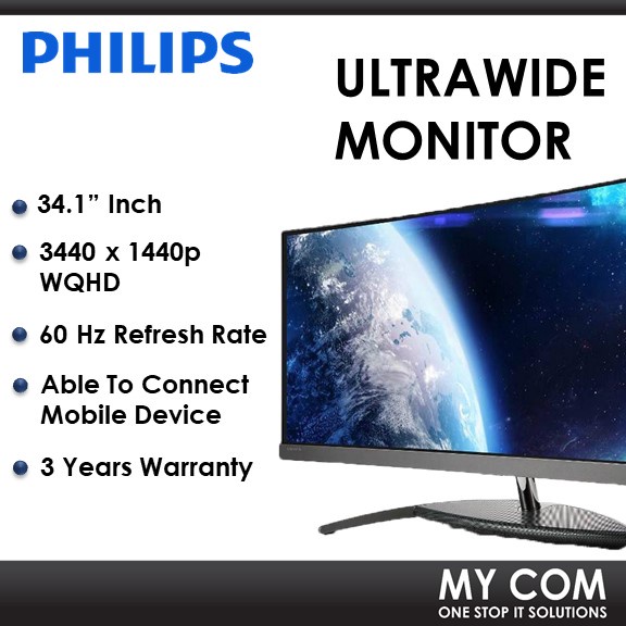Philips BDM3490UC 34" Curved Ultrawide LED IPS WQHD 60Hz 2K Monitor ...