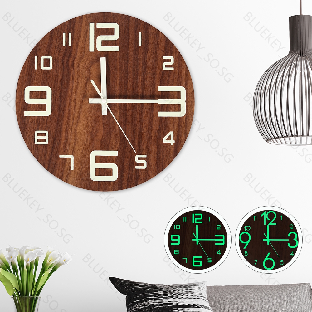 Wood Wall Clock Luminous Number Of Hanging Clocks Quiet Dark Glowing ...