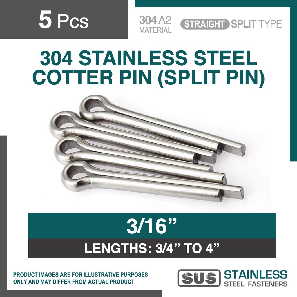 5pc SS304 Stainless Steel Cotter Pin / SS Split Pin 3/16" ( M4.8 ) ( 4 ...