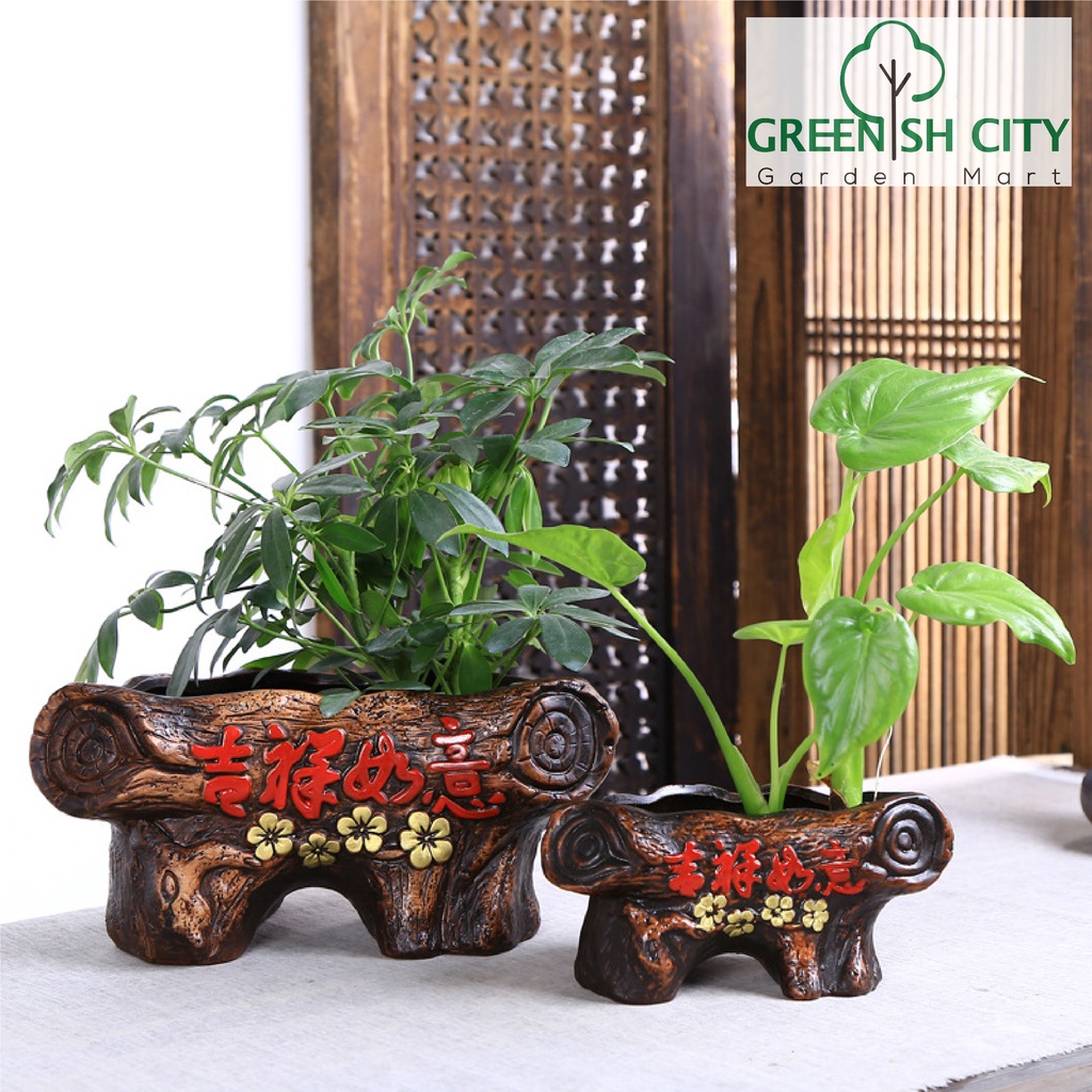 CNC - CNY Retro Red Pottery Flower Pot Chinese New Year Decoration ...