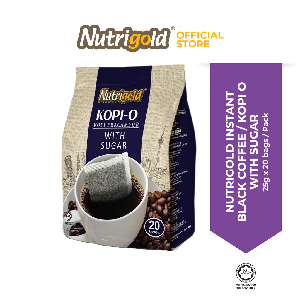 NUTRIGOLD Instant Black Coffee / Kopi O - With Sugar (25g x 20 bags ...