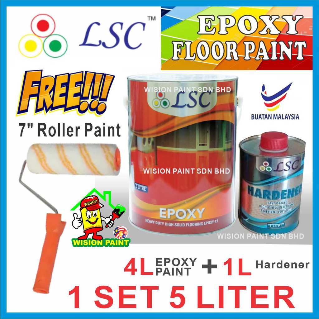 LSC 5 Liter Epoxy Floor Paint & Epoxy Sealer ** ( FREE ROLLER SET ...