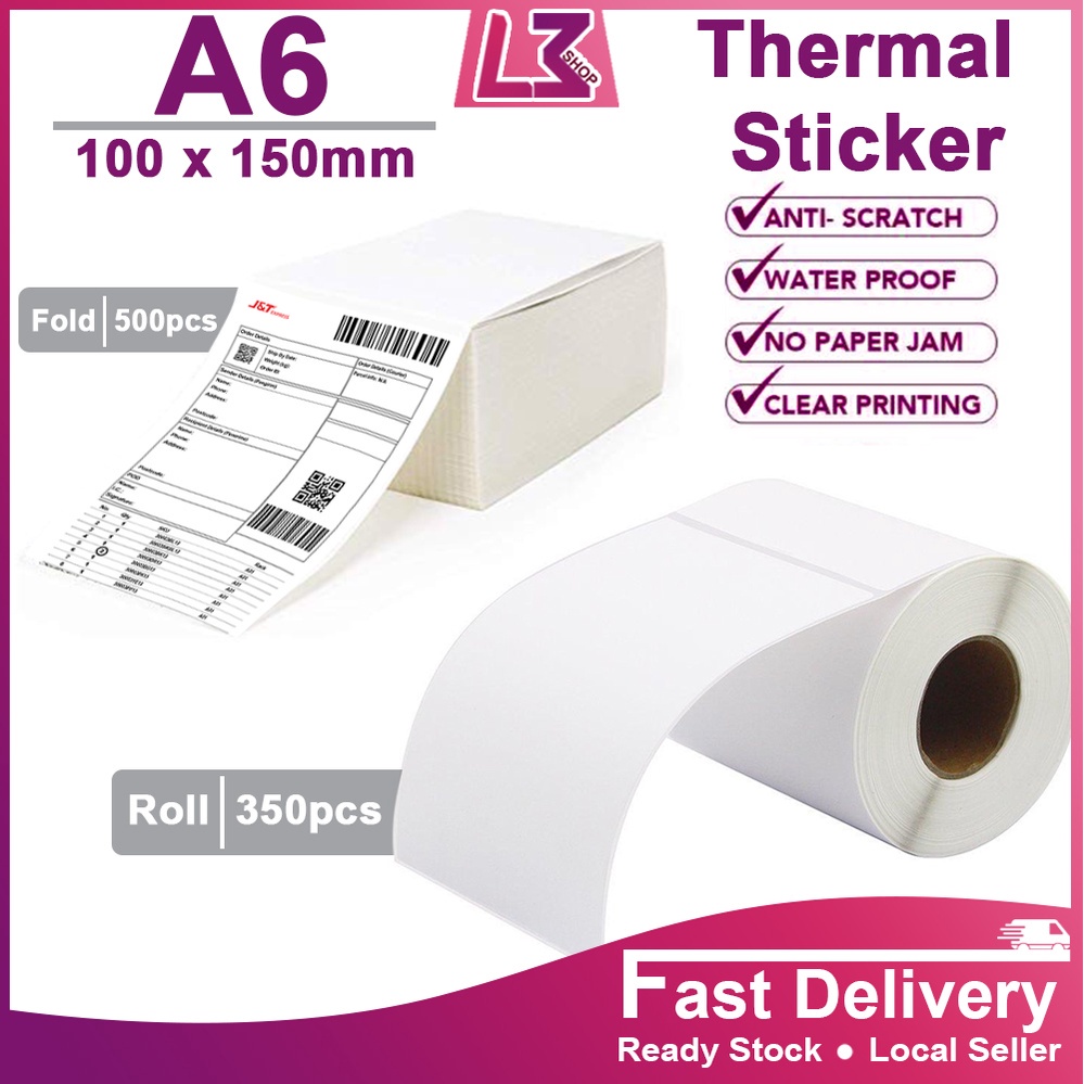 Ready Stock 350/500Pcs Roll Fold A6 Waybill Thermal Paper Airway Bill ...