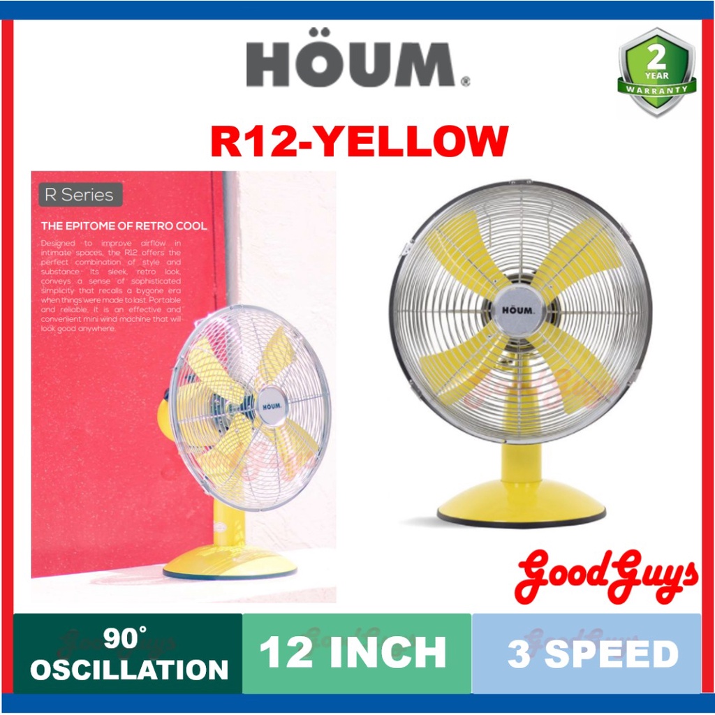 HOUM R12 Table Fan 12" / METAL BODY / 4-BLADES / 3-SPEEDS (BLACK / RED ...