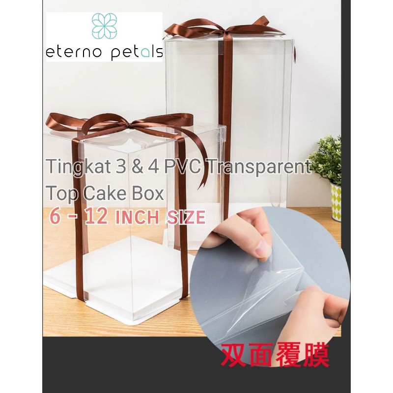 3 & 4 level Height Pvc Transparent kek box 8/10/12 inch (Transparent ...