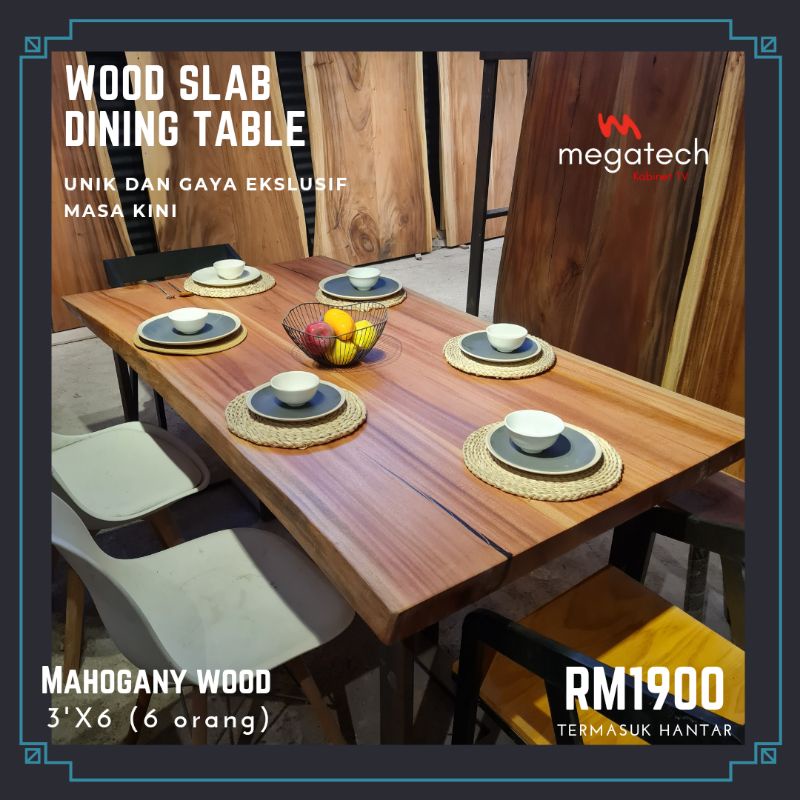 MEJA MAKAN KAYU BALAK DINING TABLE WOOD SLAB | Shopee Malaysia