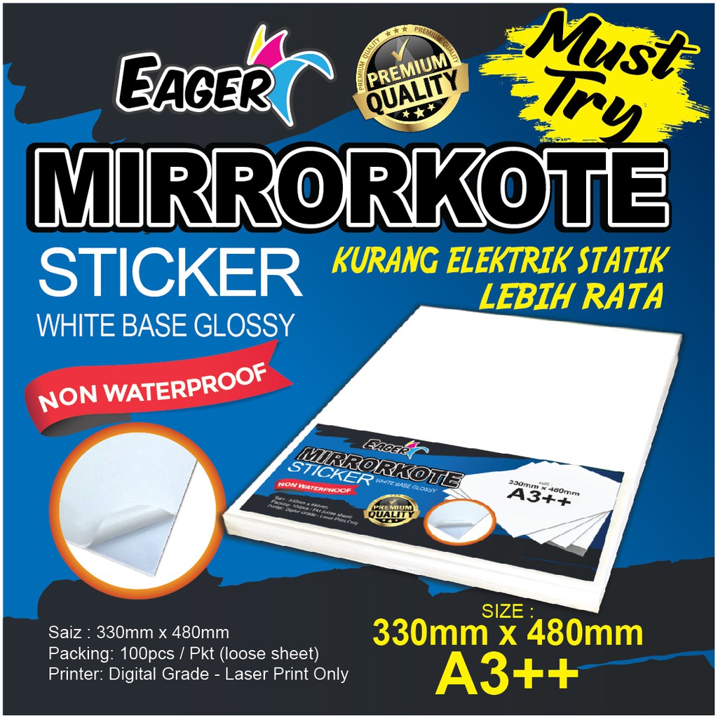 A3++ Mirrorkote MP Sticker / Glossy / Label Sticker / Laser Printer ...