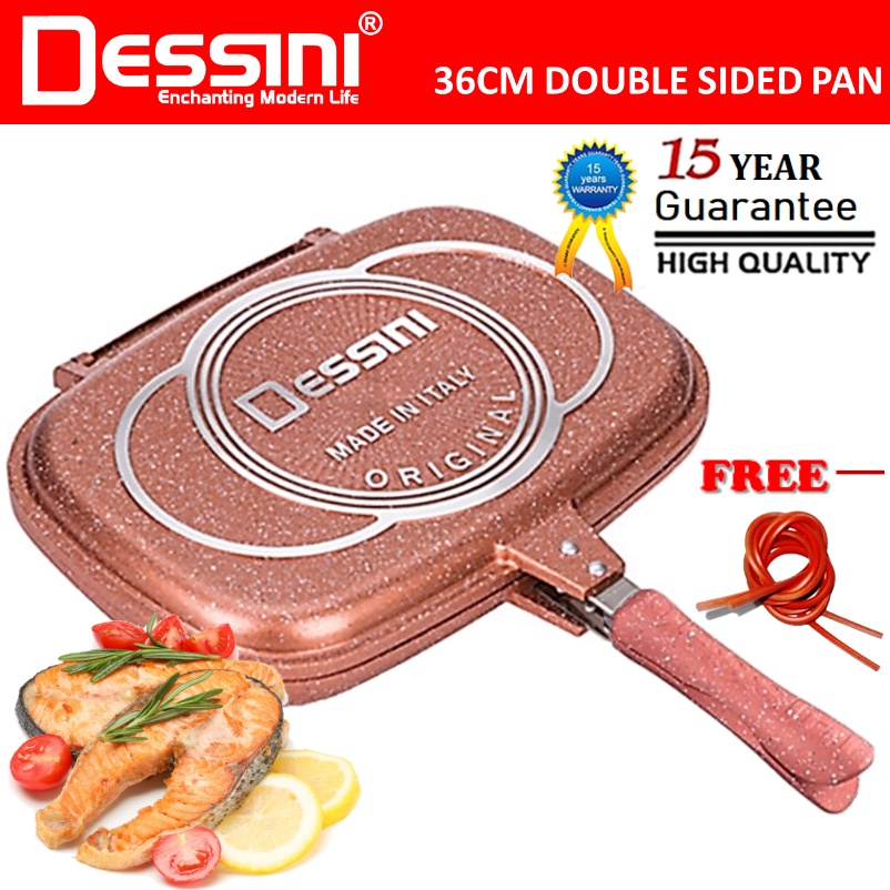 DESSINI ITALY DP-36 Granite Aluminium Non Stick Double Sided Pressure Grill Fry Pan Cookware ...
