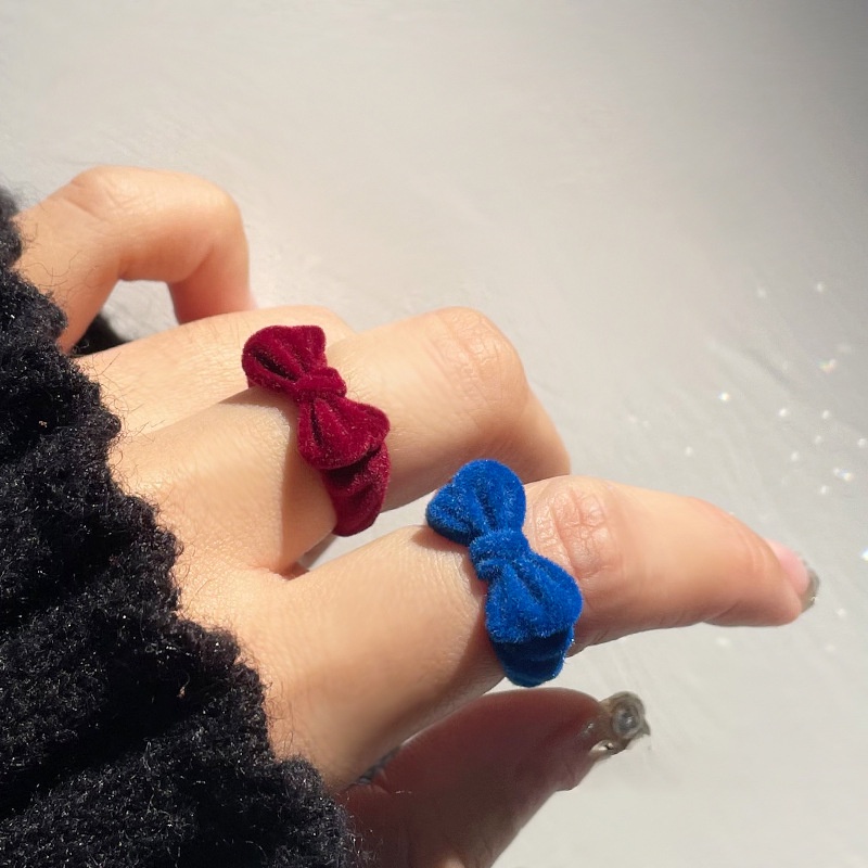 South Korea's New Red Bow Ring Flocking Design Open Ring Female Fashion ...