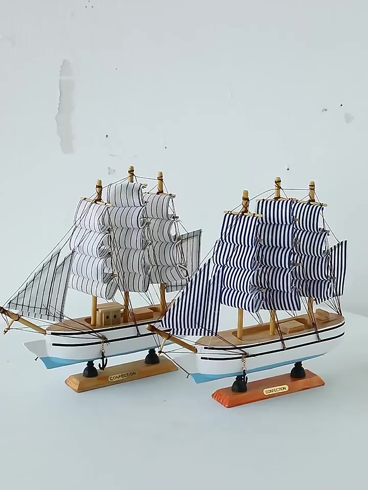 Large Handmade Wooden Ship Model with Light Strip Coastal Table ...