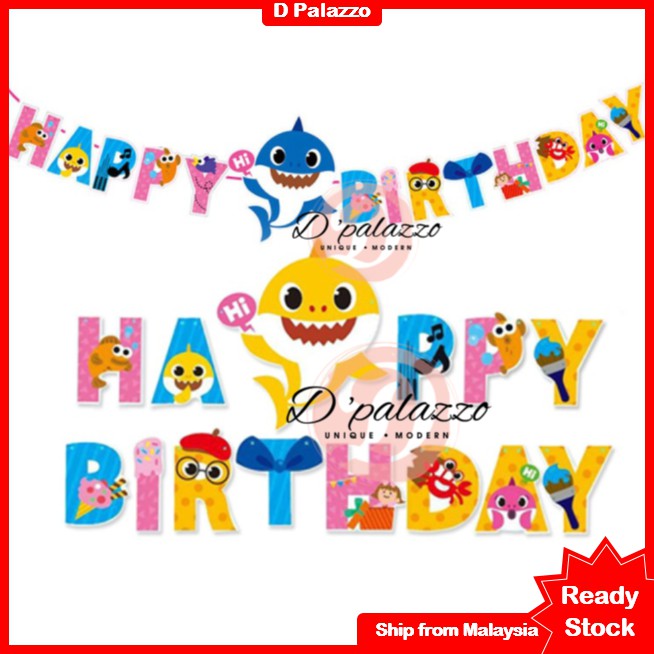 Baby Shark Banner Flag Happy Birthday Banner for Kids Birthday Party ...
