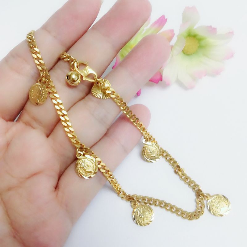 24k Korean gold Anklet with Charms L26cm Mas Korea Gelang Kaki | Shopee ...