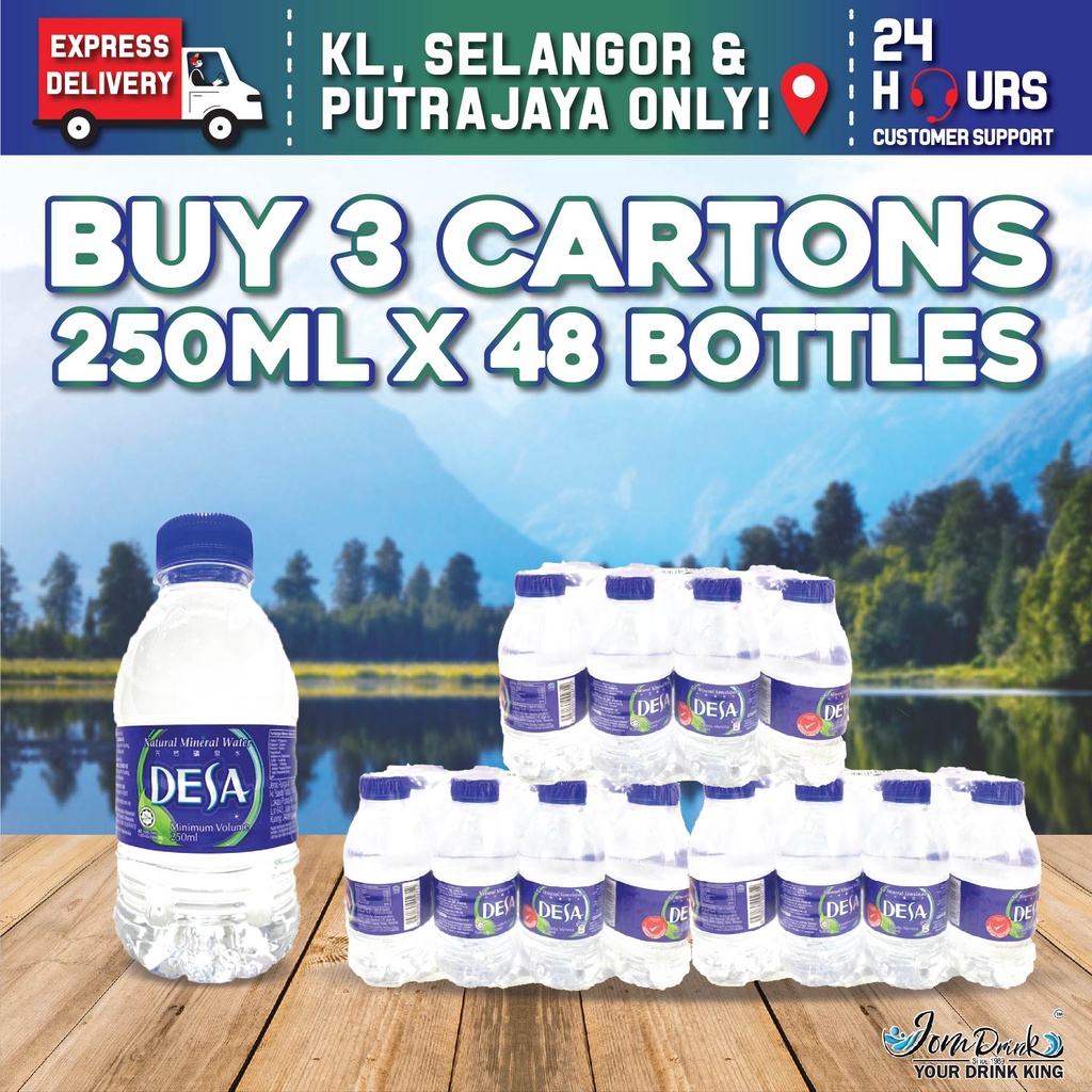 BUNDLE OF 3 CARTONS : DESA MINERAL WATER 250ML x 48 BOTTLES | Shopee Malaysia