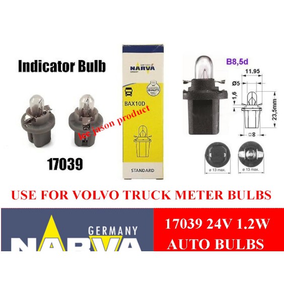 ORIGINAL NARVA BULBS 24V 17039 VOLVO SCANIA TRUCK METER BULBS | Shopee ...