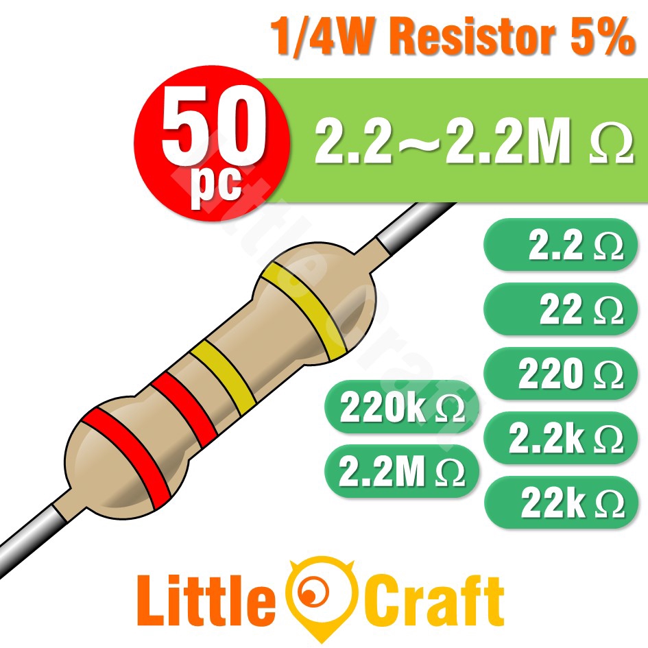 50pcs Resistor 0.25W 5% 2.2 - 2.2M Ohm | Shopee Malaysia