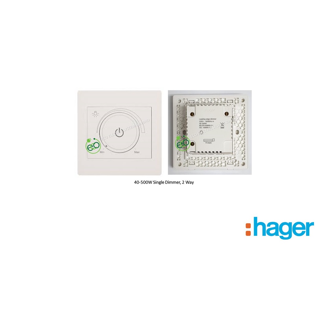 Hager Muse - Dimmer Controller Switch - 40-500W Single Dimmer, 2 Way ...