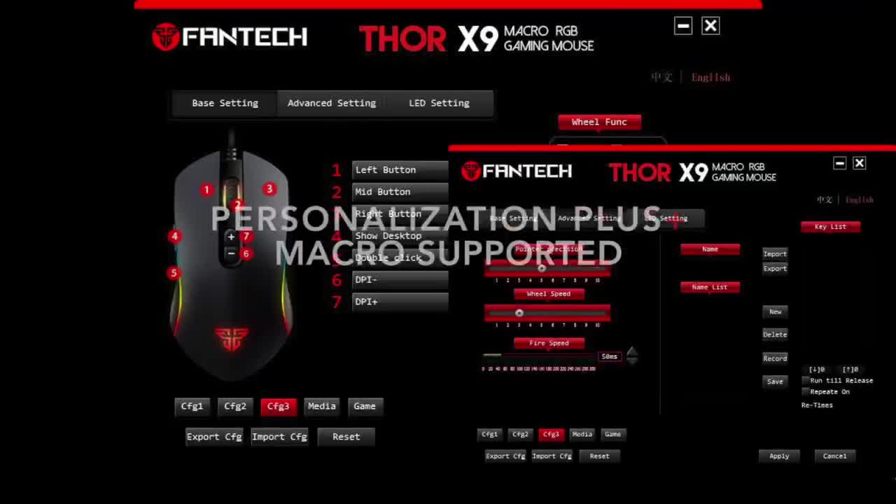 FANTECH THOR X9/X16 THOR II WIRED MACRO RGB 4800DPI 7 BUTTONS GAMING ...