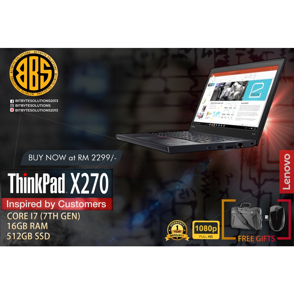 Lenovo Thinkpad X270 Core i7-7th Gen - 16GB RAM - 512GB SSD Dual ...