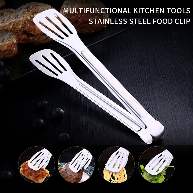 Stainless Steel Kitchen Tongs Salad Bread Tools Grill Non-slip Cooking ...