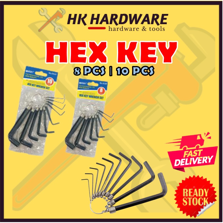 ROCKEY HEX KEY ALLEN KEY WRENCH SET 8 & 10 PCS BLACK HEAVY DUTY HEX KEY ...