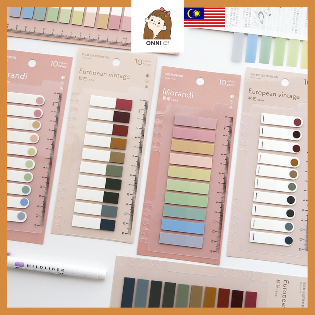 ONNI 🇲🇾 Morandi Sticky Note 200pcs Colorful Sticky Notes Bookmark ...