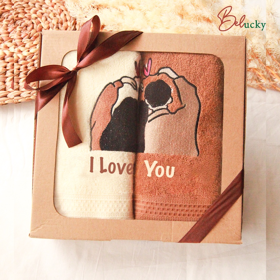 Couple Towels Seserahan Hampers Ready Embroidered Couple Gift Set Box ...