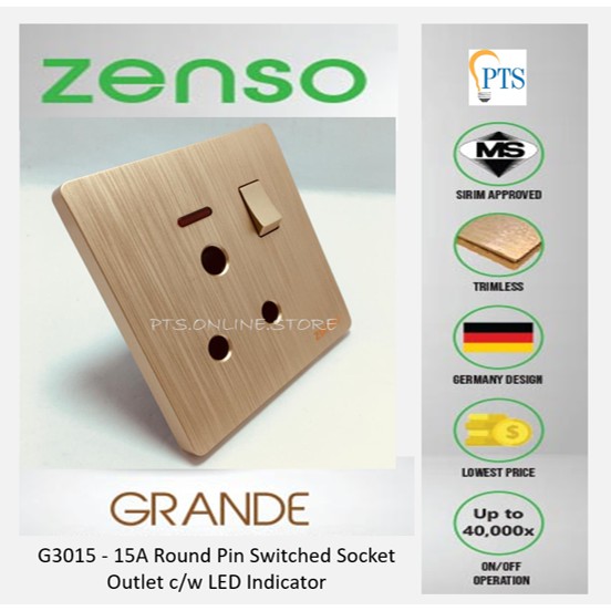 Zenso Grande Socket 15A ROUND PIN Switched Socket Outlet with LED ...