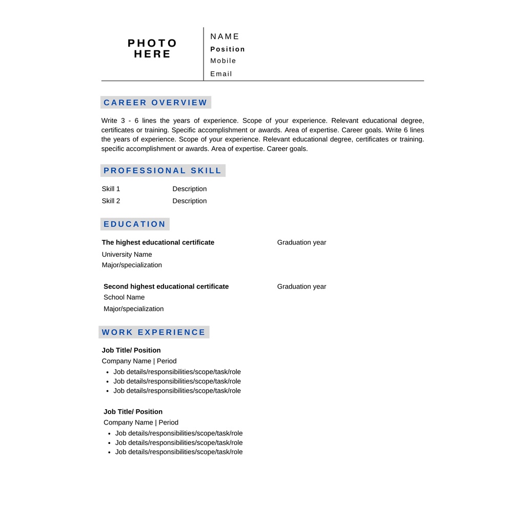 Resume template for fresh graduate | Shopee Malaysia
