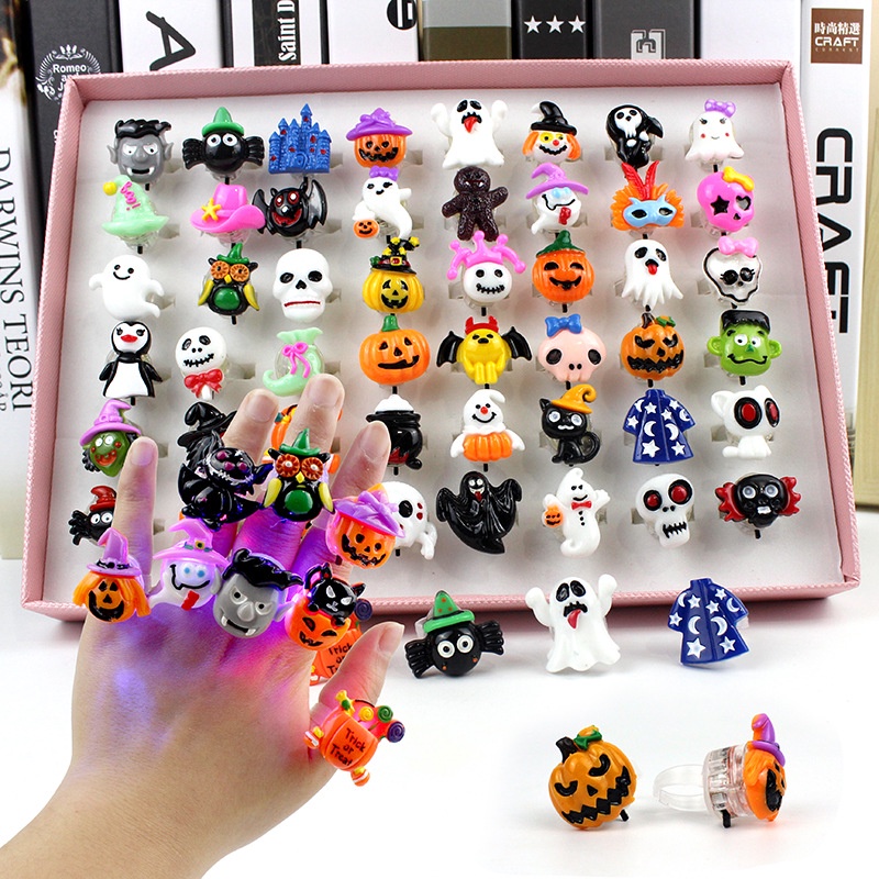 10pcs/set halloween glowing ring and brooch flashing jack-o-lantern ...