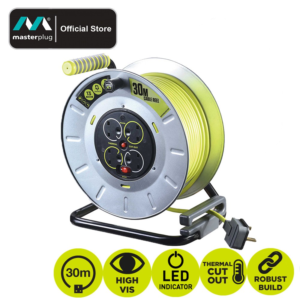 Masterplug Pro-XT 4 Gang Metal Open Reel Portable Extension Cable OTMU30134SL-PX (30m) | Shopee ...