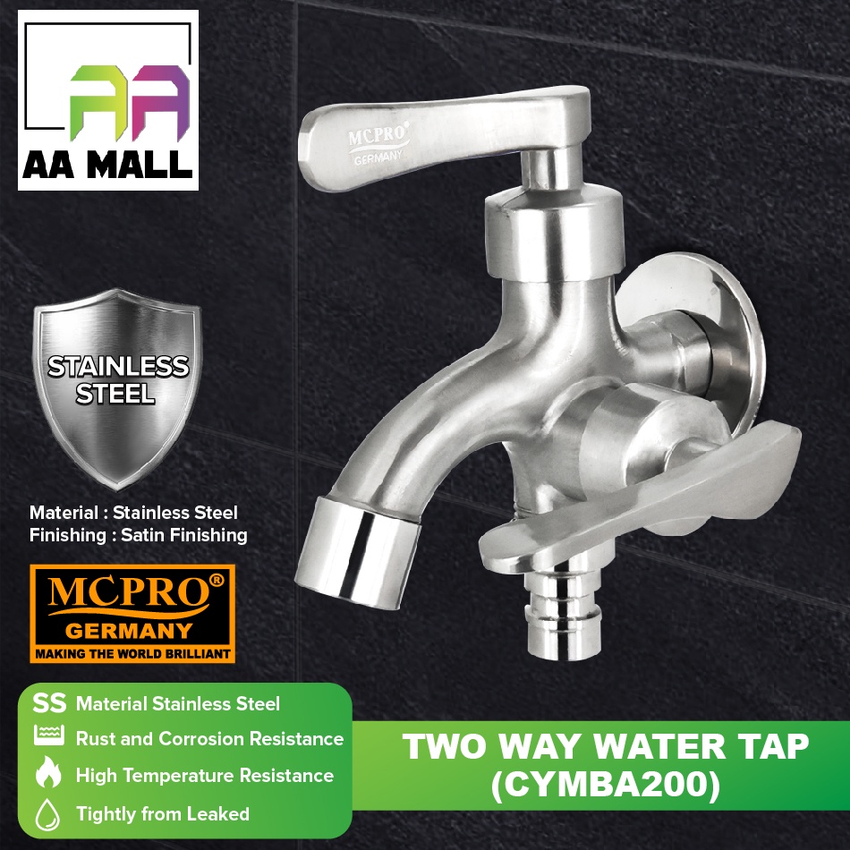 MCPRO STAINLESS STEEL BATHROOM / WASHING MACHINE TWO WAY WATER TAP ...