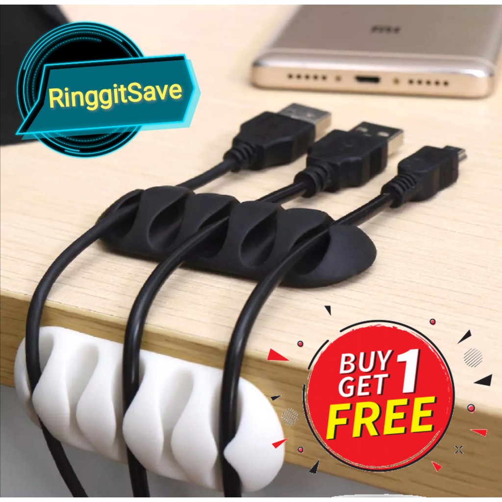 5Clip Cable Organizer Silicone USB Cable Winder (Buy 1 Free 1) | Shopee Malaysia