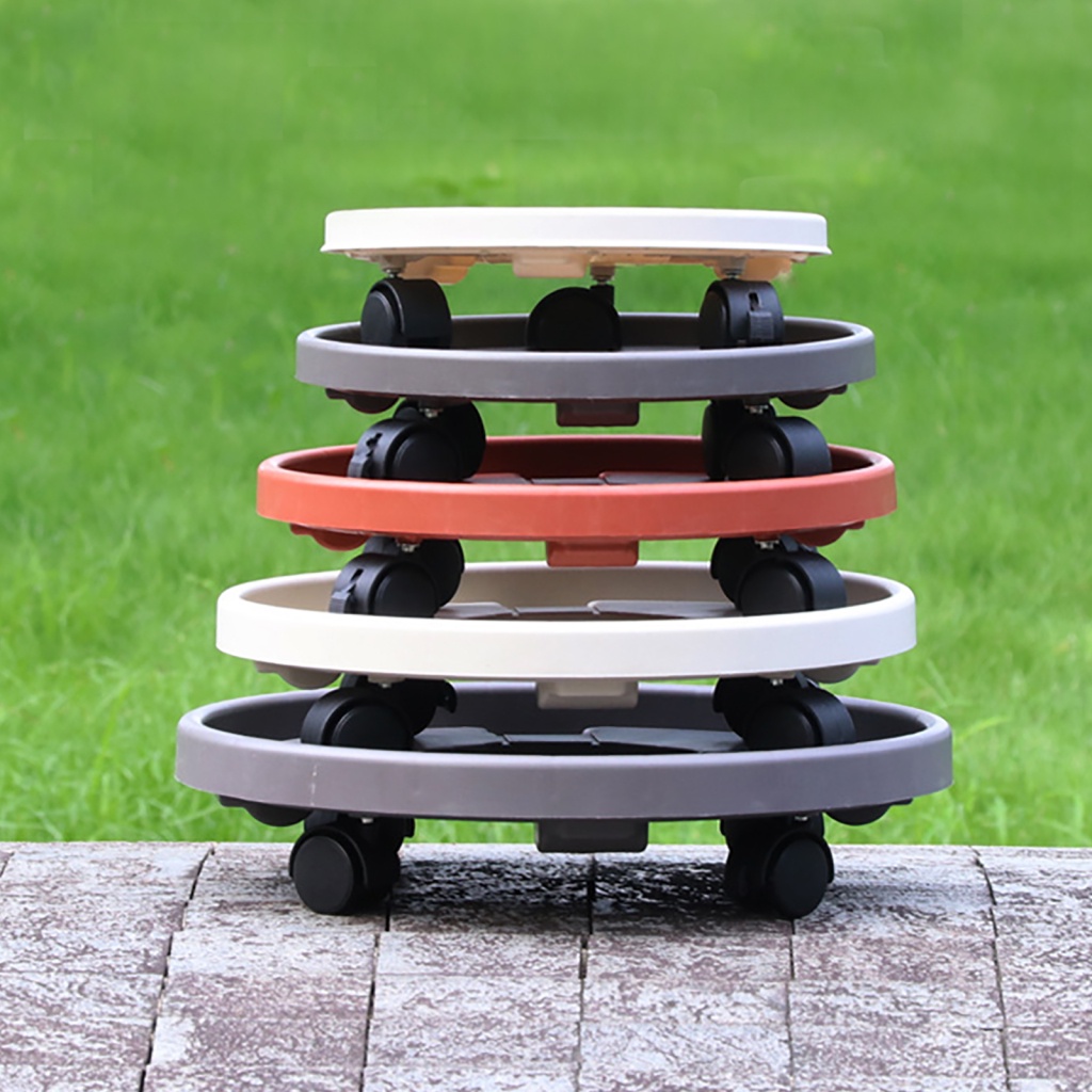 Flower Pot Holder Tray Universal Wheels Garden Round Plastic Vase With ...