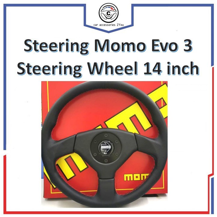 Steering Momo Evo 3 Steering Wheel 14 inch (350MM) Leather With Red ...