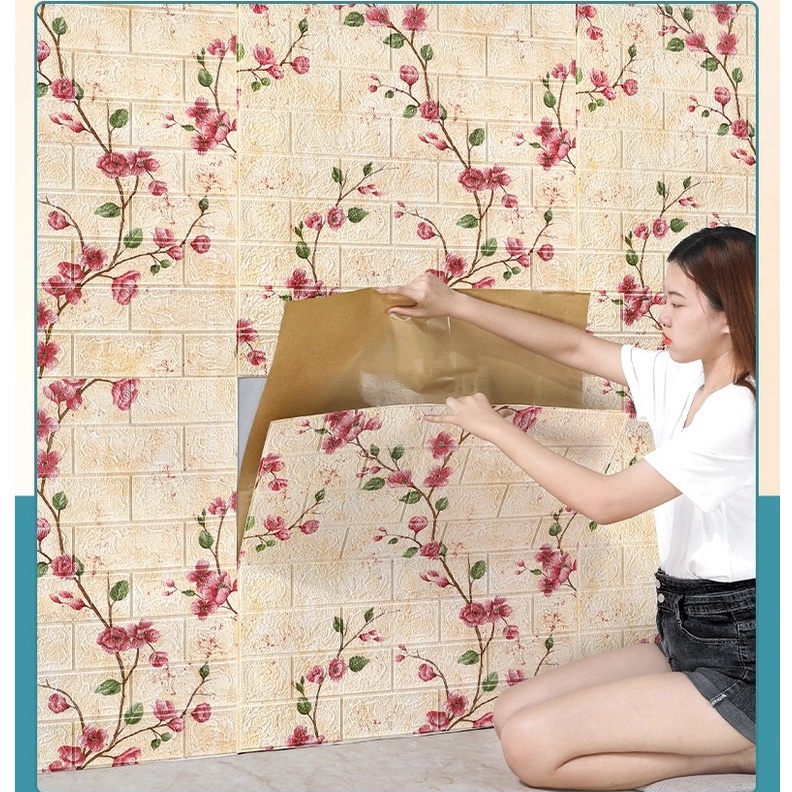 wallpapers Adhesive Wall Paper Foam 3D Dinding Wallpaper Brick Stickers ...