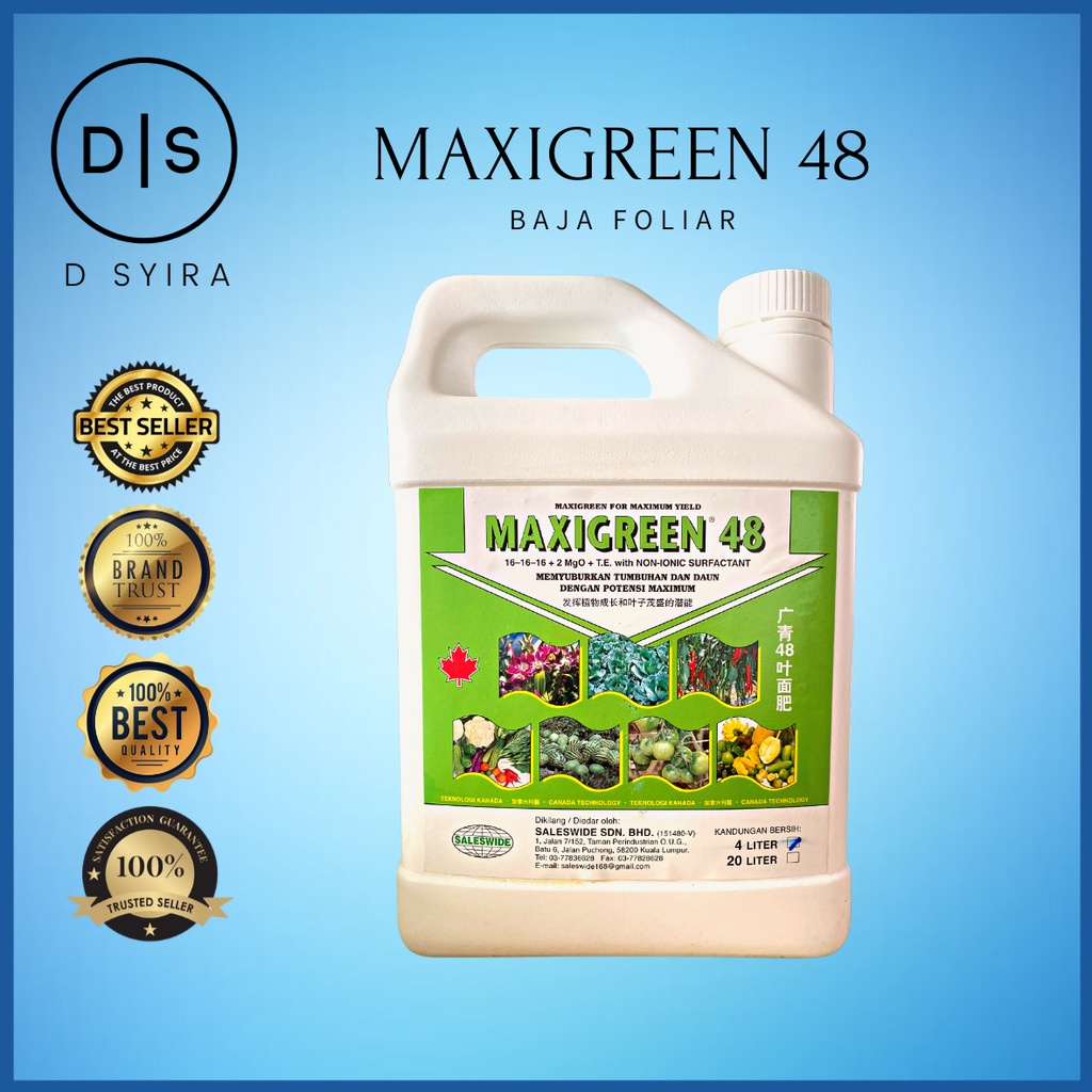 Maxigreen 48 16-16-16+2 Mgo+TE 4Liter👉Foliar Fertilizer👉 Baja Larut ...