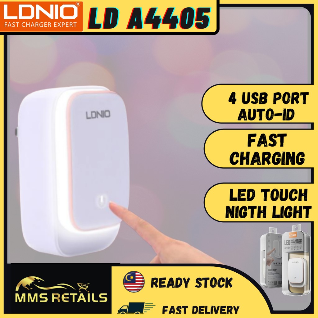 Home Charger LDNIO A4405 LED Touch Lamp 4.4A 4USB Output Port Auto ID ...