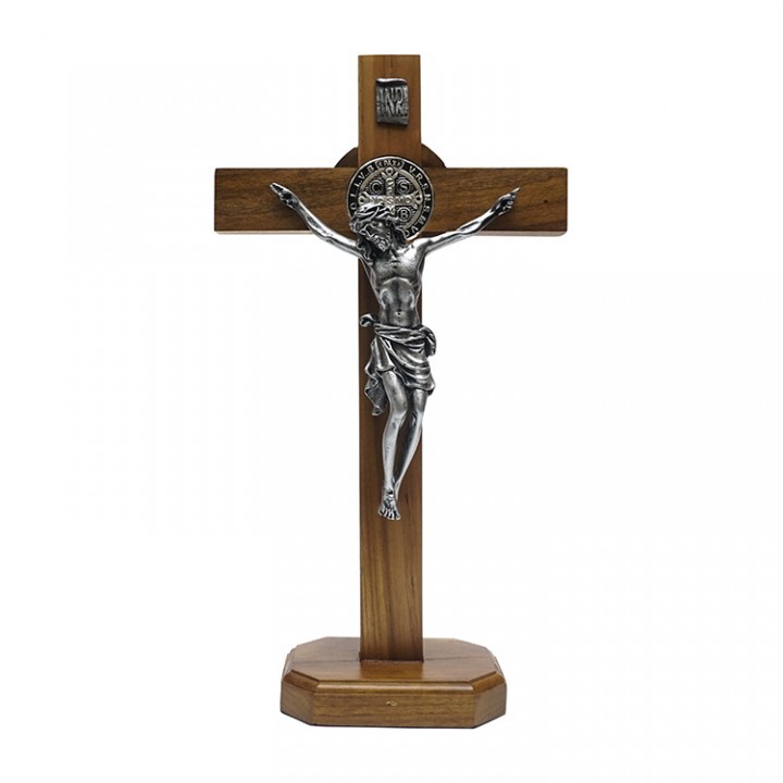 KAYU Catholic Sitting Cross Teak Wood Benedict Corpus Iron 40cm ...