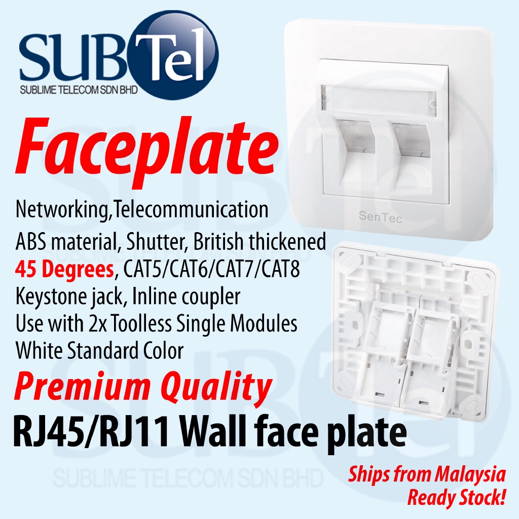 Wall Faceplate 2 Ports Keystone RJ45 RJ11 Toolless CAT6 CAT7 45 Degrees ...