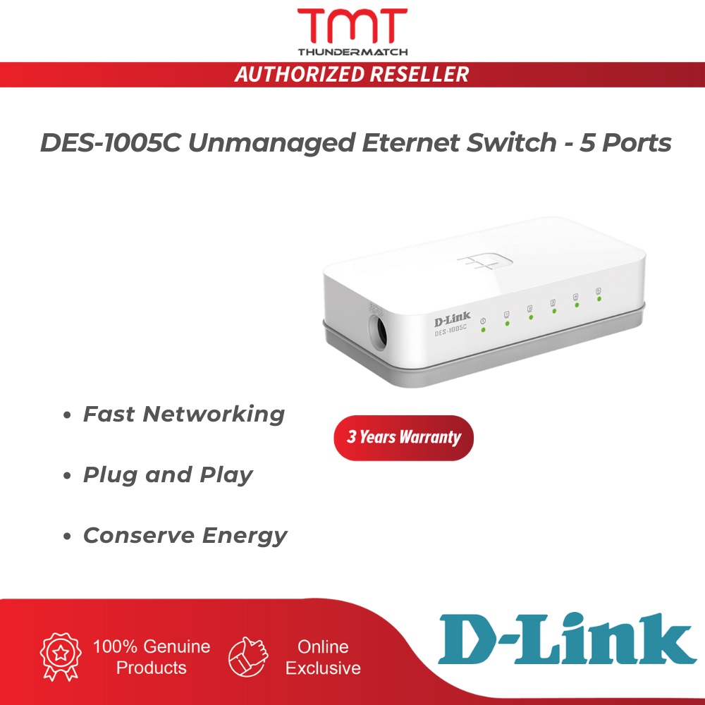 D-Link 5 Ports 10 To 100Mbps Unmanaged Ethernet Switch DES-1005C | Shopee Malaysia