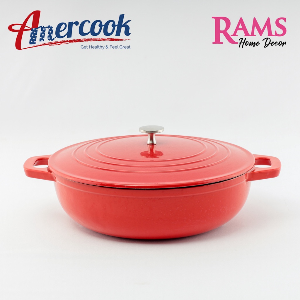 Amercook 30cm La Pluriel Enamel Cast Iron Round Shallow Pot with Lid ...